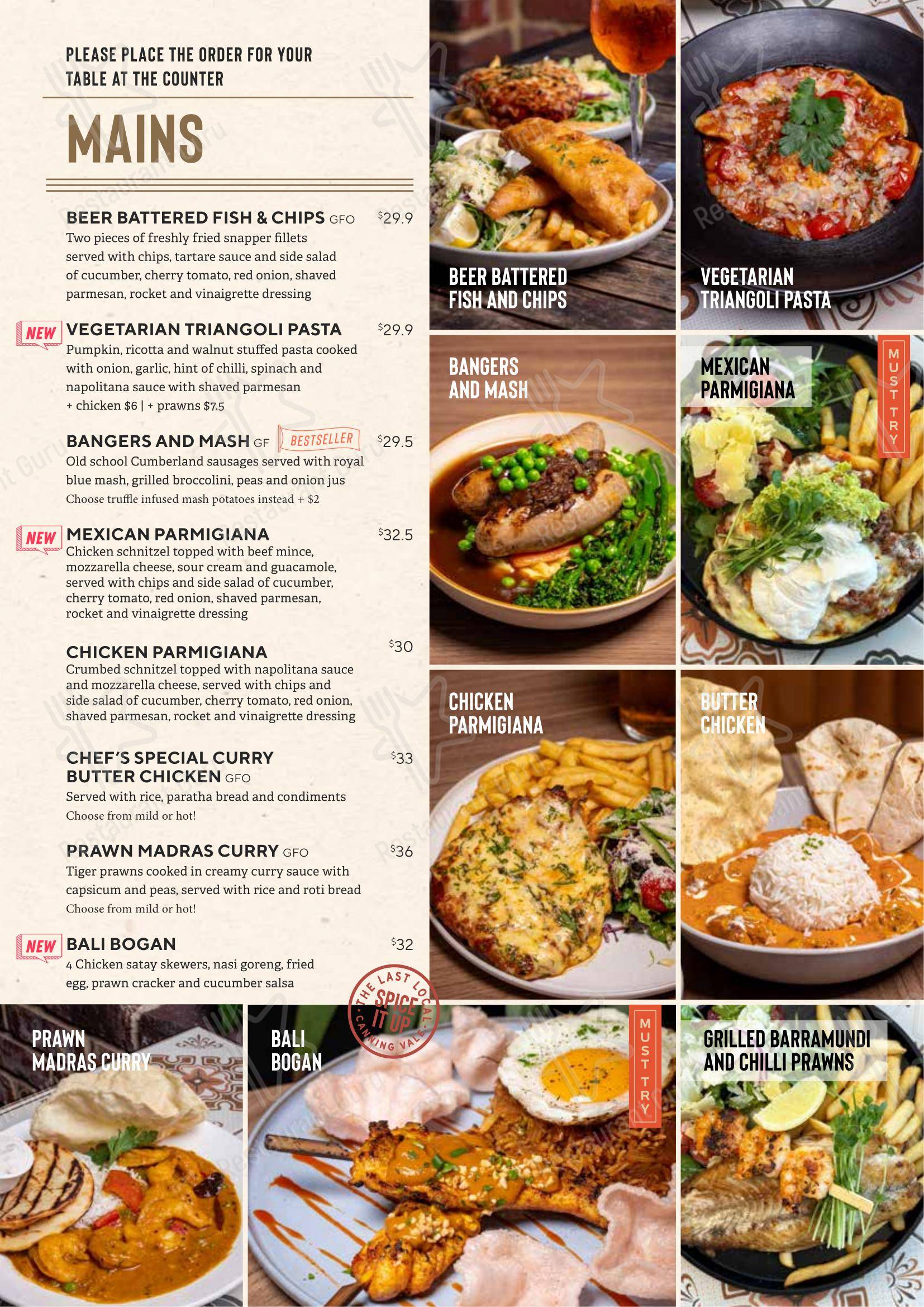Menu at The Last Local pub & bar, Canning Vale