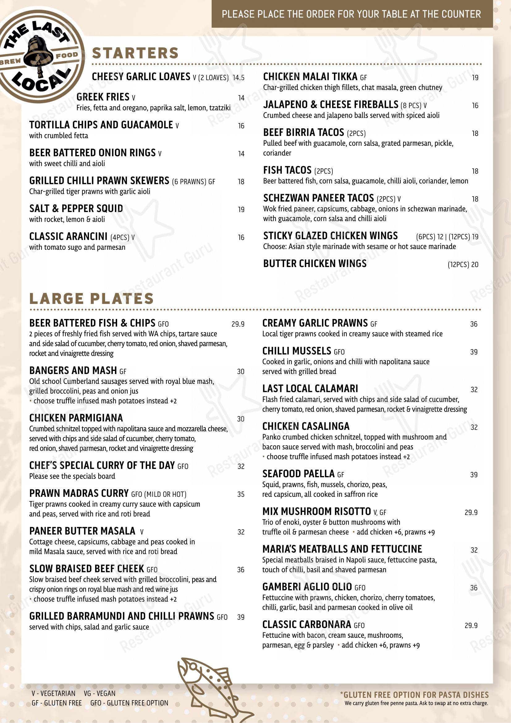 Menu at The Last Local pub & bar, Canning Vale