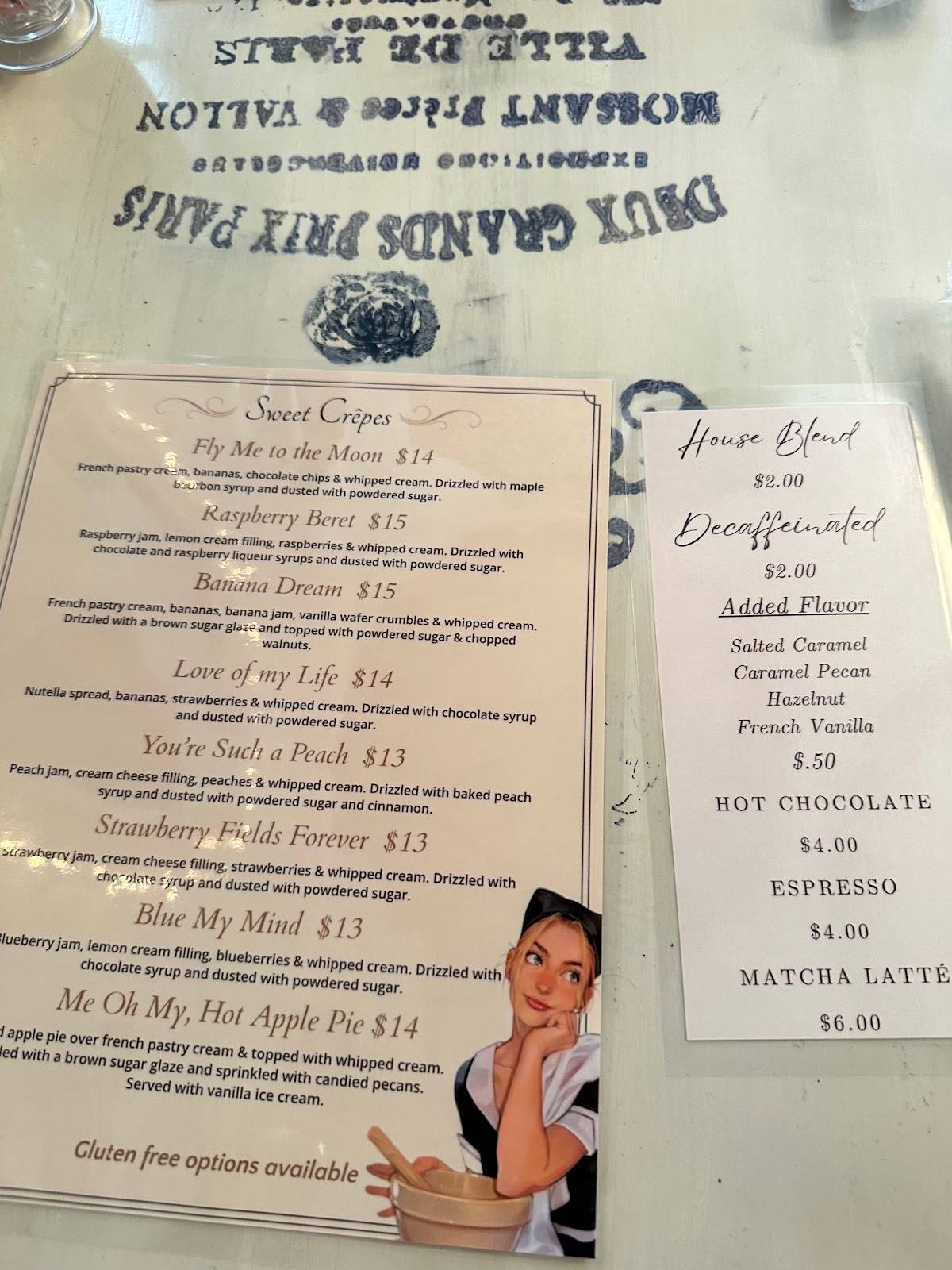 Menu at The Lazy Maid Crêperie cafe, Brooksville