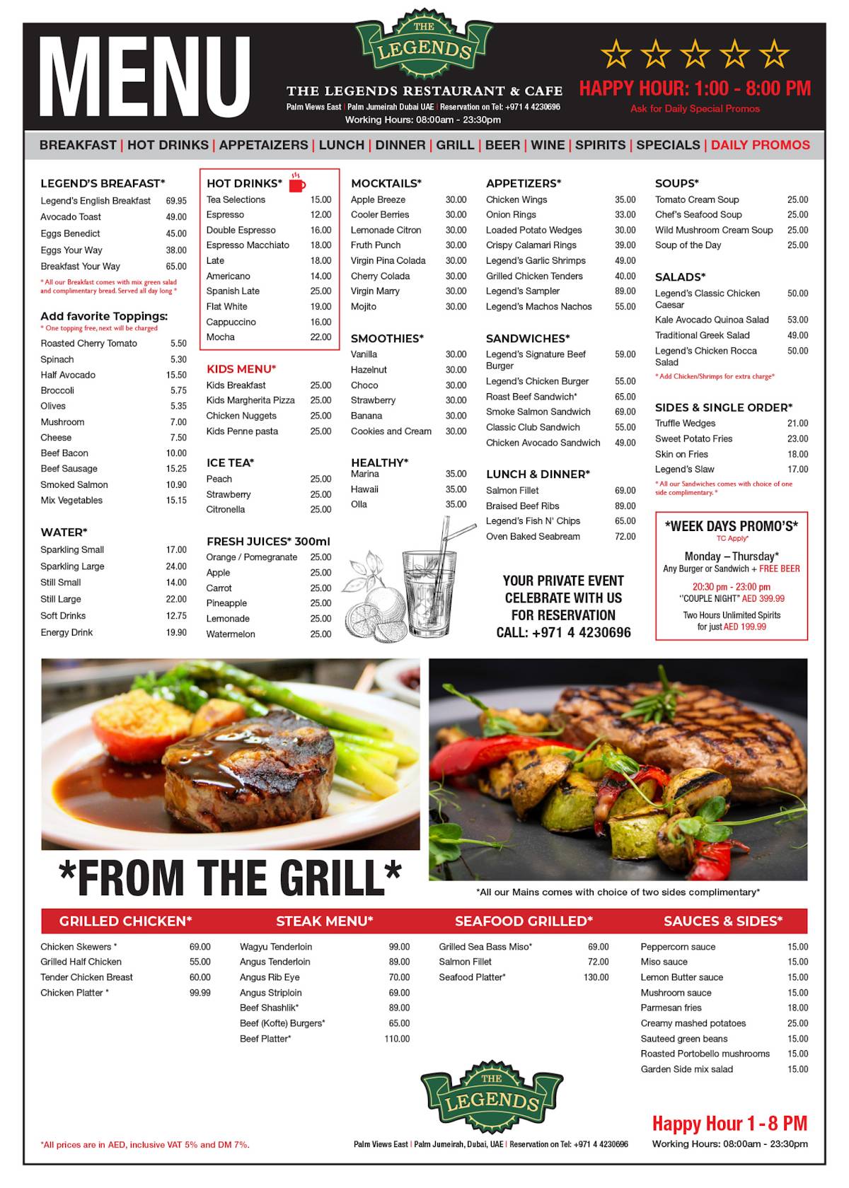 Menu at The Legends Restaurant & Cafe, UAE