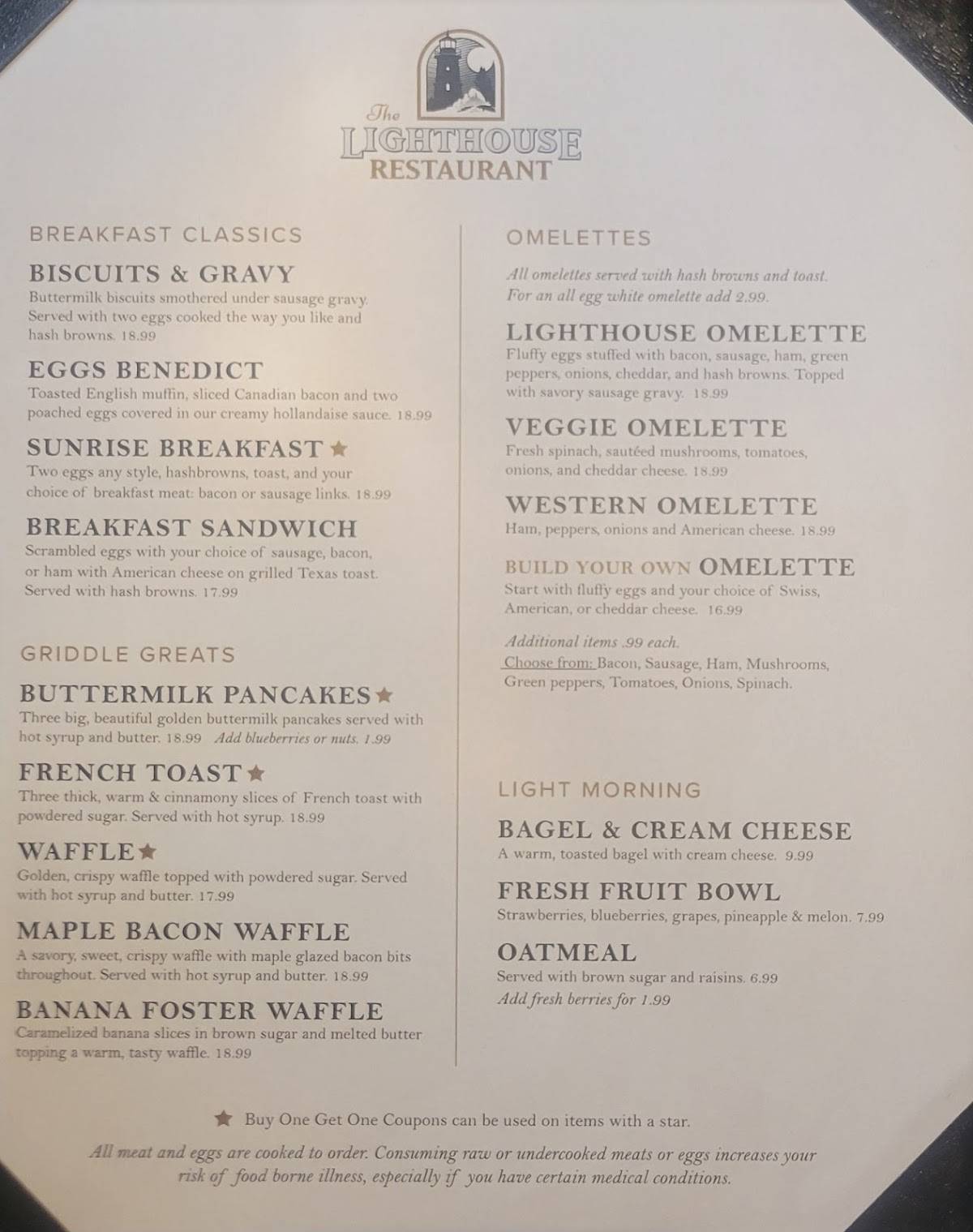 Menu at The Lighthouse Restaurant, Mackinaw City