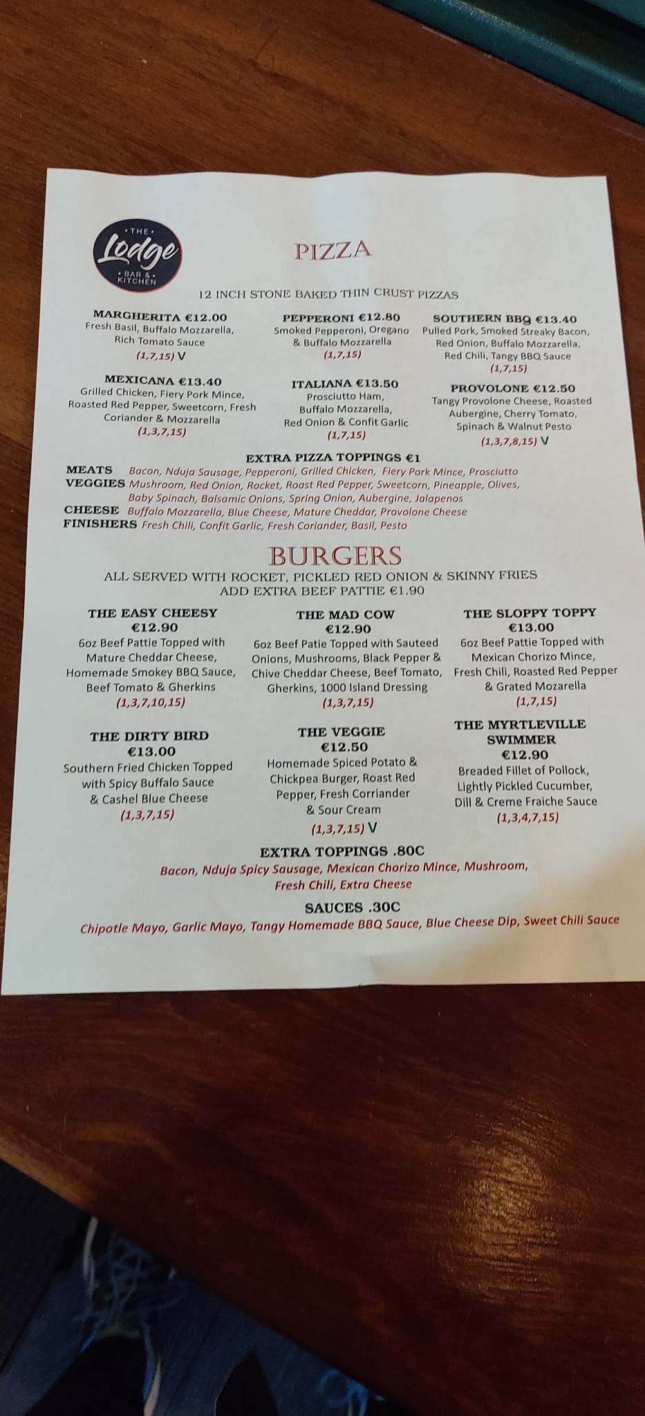 Menu at The Lodge Bar & Kitchen, Myrtleville, Myrtleville