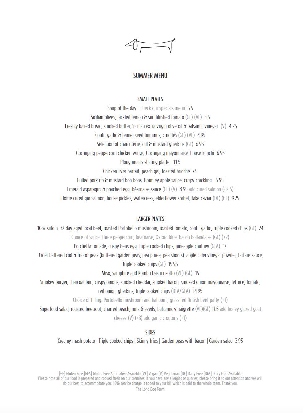 Menu at The Long Dog pub & bar, Waddesdon