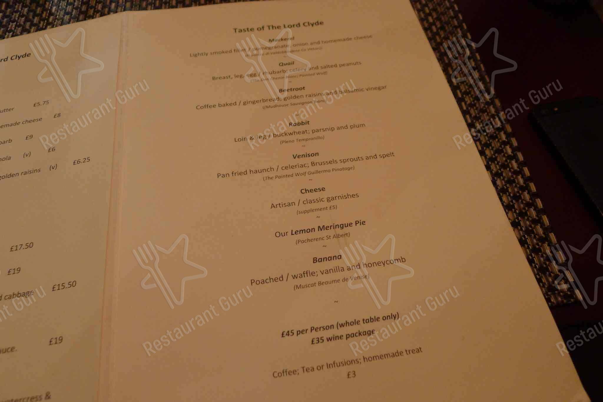 Menu at The Lord Clyde pub & bar, Macclesfield, 36 Clarke Ln