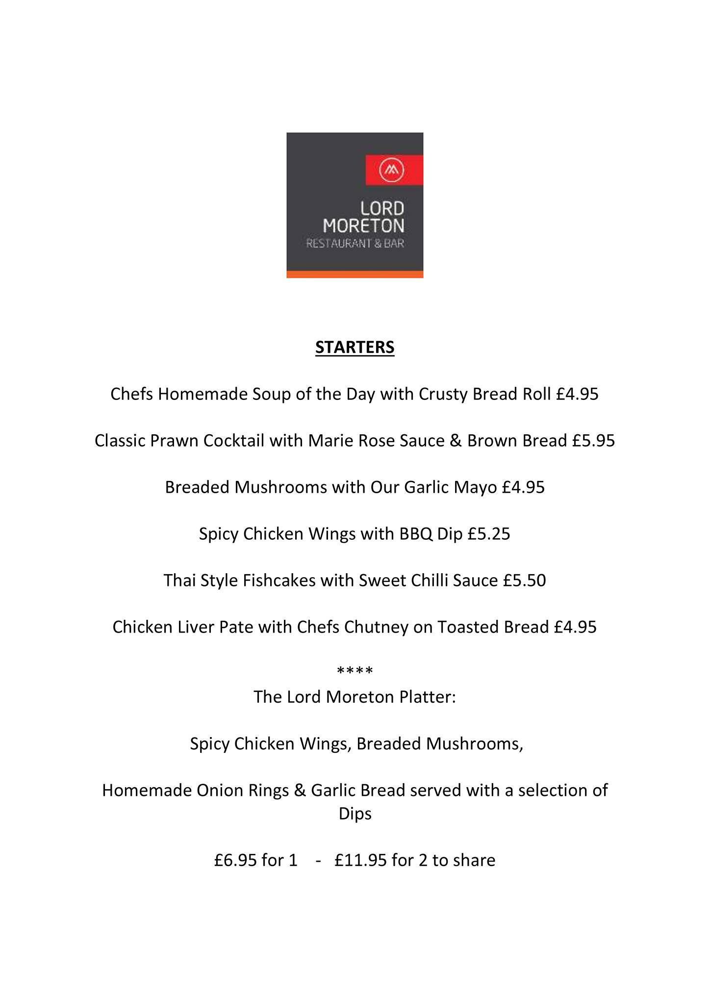 Menu at The Lord Moreton pub & bar, Chirk, Chirk Road