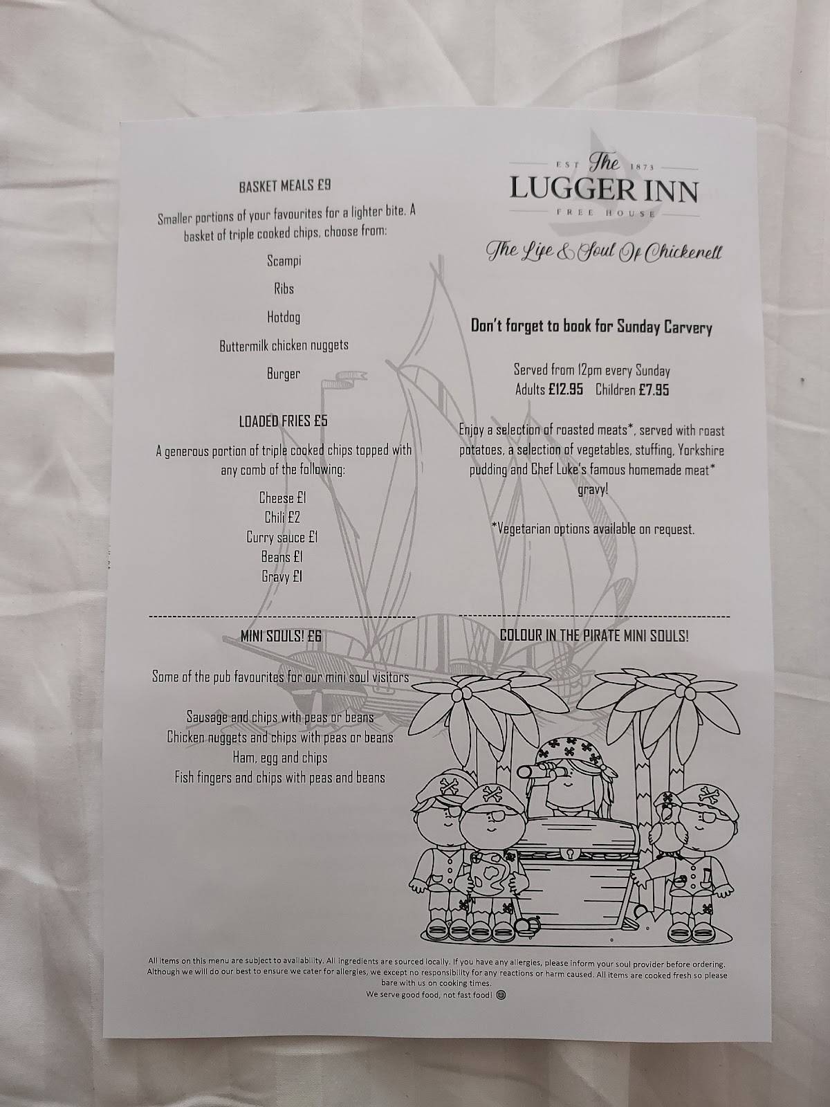 Menu at The Lugger Inn pub & bar, Weymouth