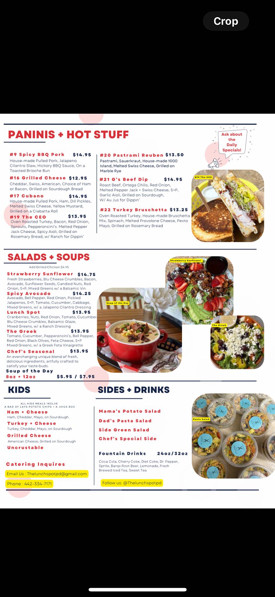 Menu at The Lunch Spot restaurant, Palm Desert