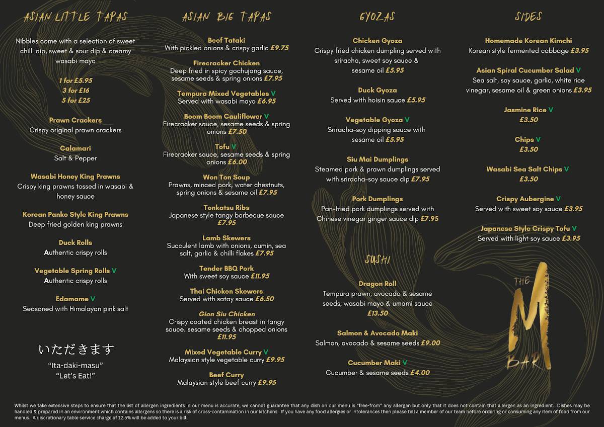 Menu at The M Bar, Horsham