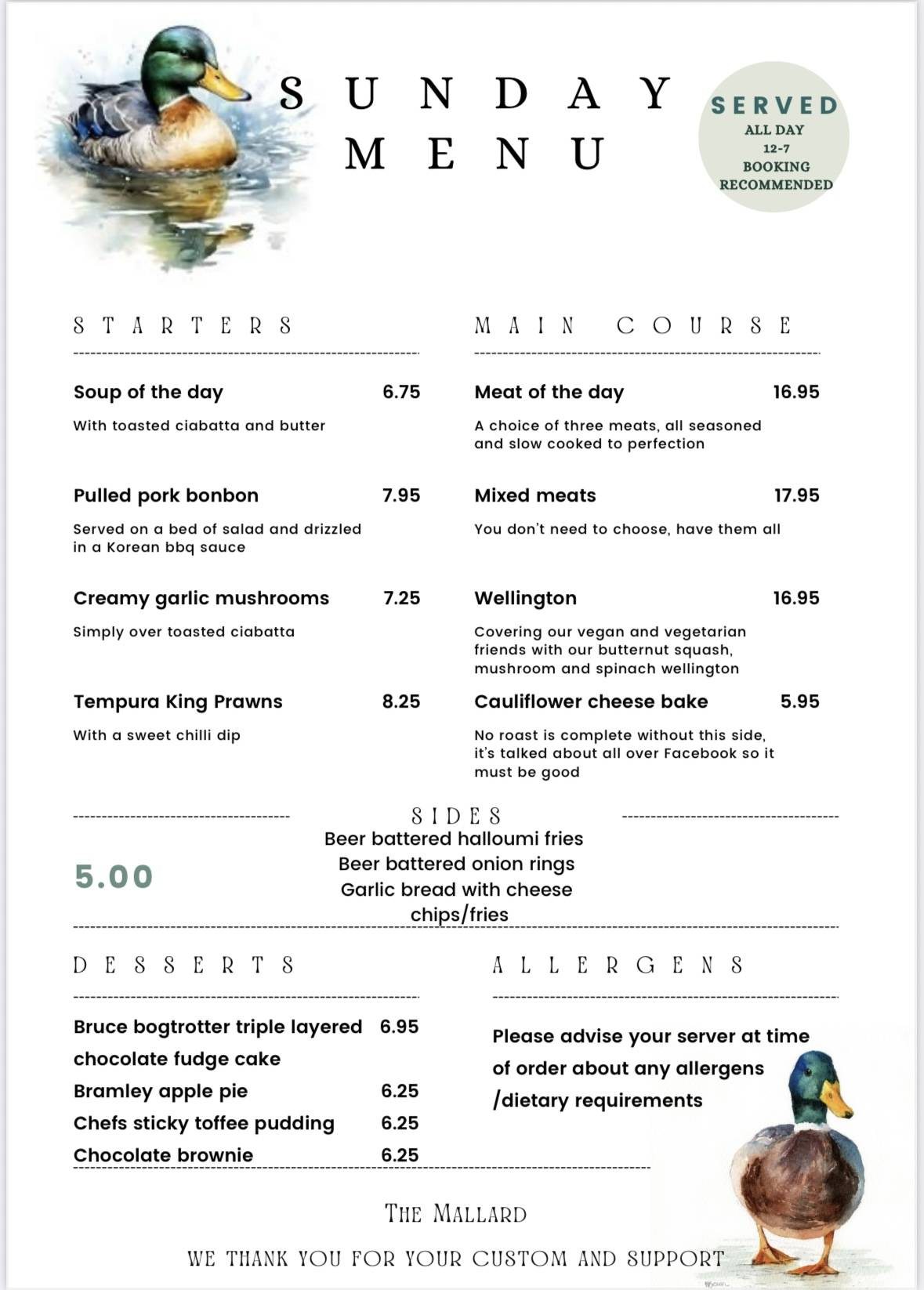 Menu at The Mallard pub & bar, Southport, 7 Station Rd