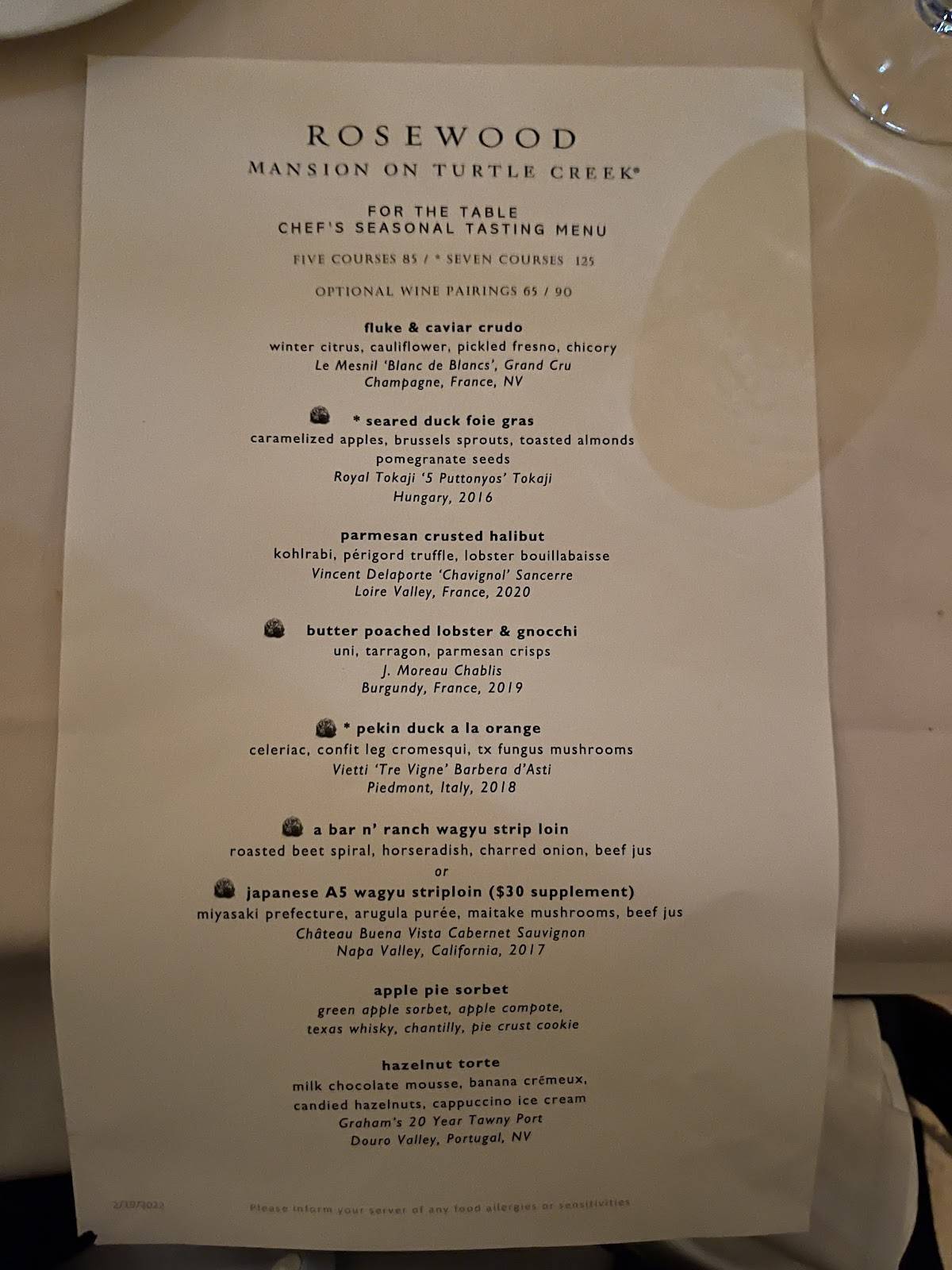Menu at The Mansion Restaurant, Dallas, Turtle Creek Blvd