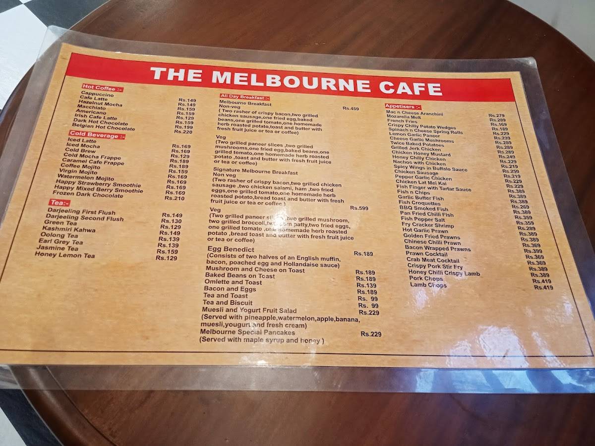 Menu at The Melbourne Cafe, Kolkata, D/2
