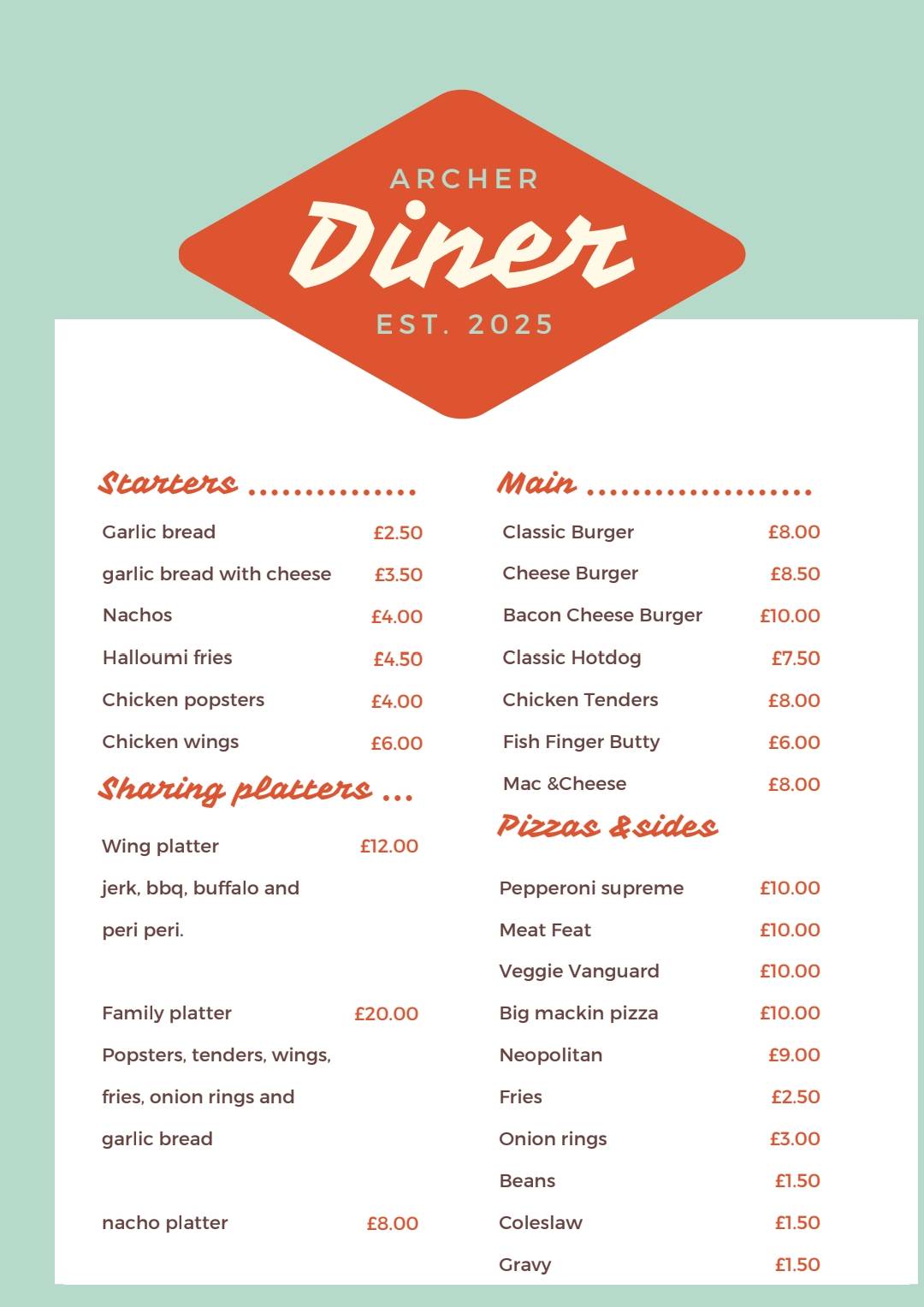 Menu at The Middleton Archer pub & bar, Middleton