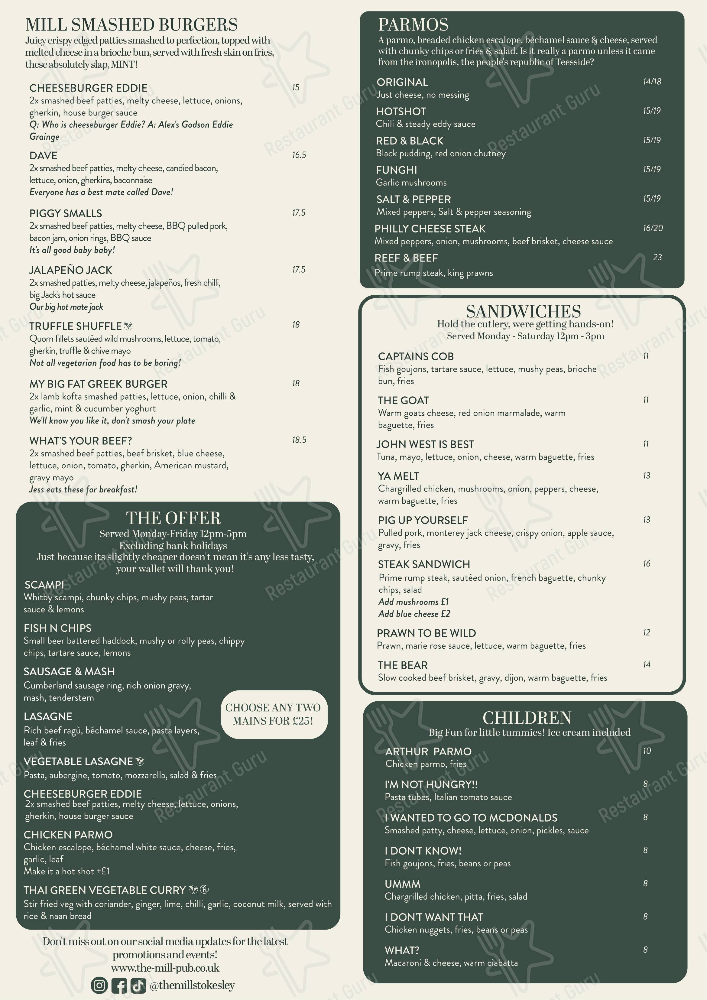 Menu at The Mill pub & bar, Middlesbrough