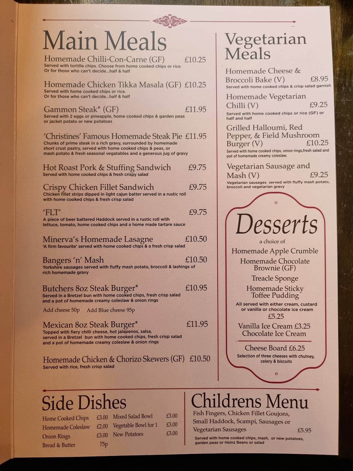 Menu at The Minerva pub & bar, Hull