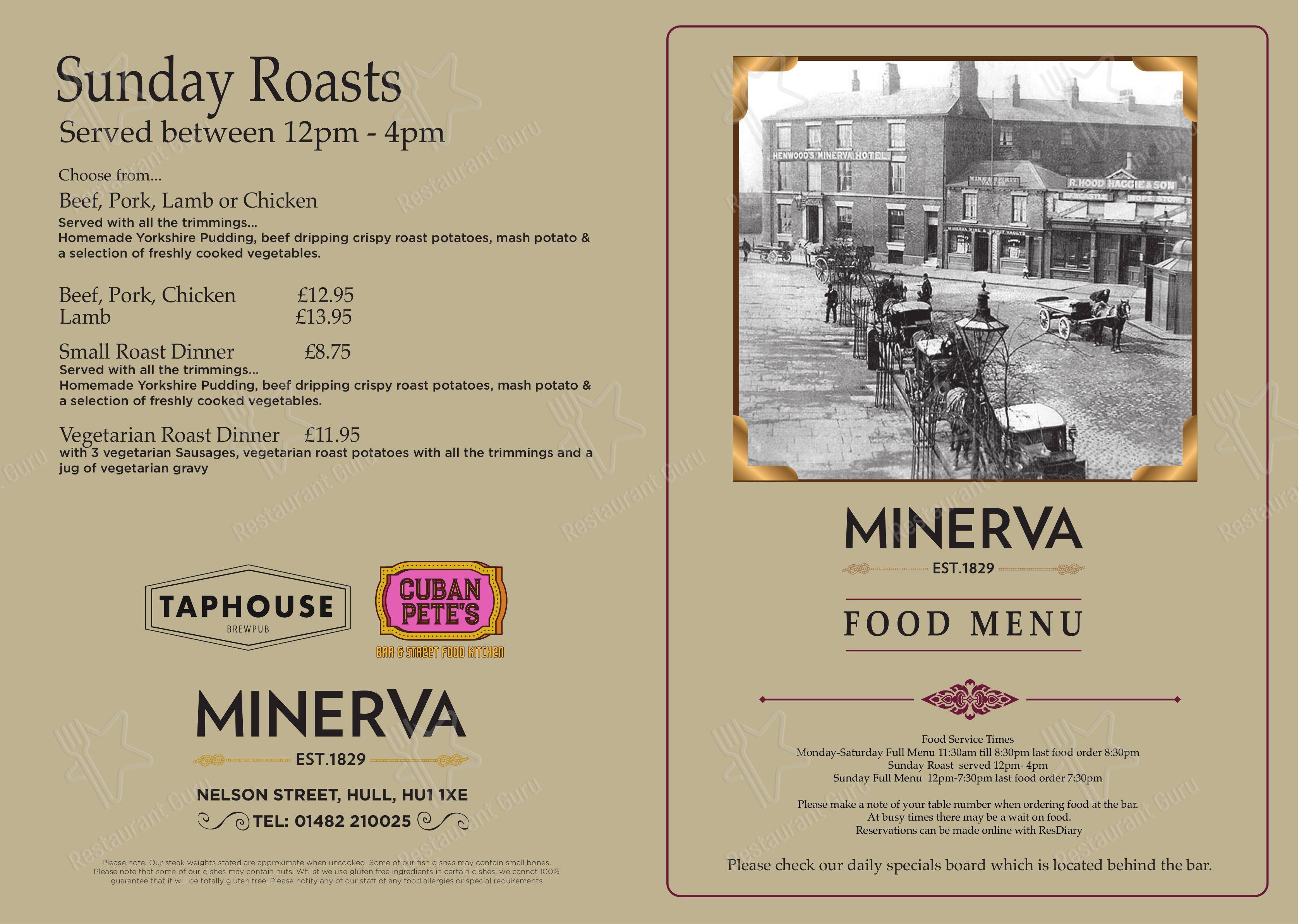 Menu at The Minerva pub & bar, Hull