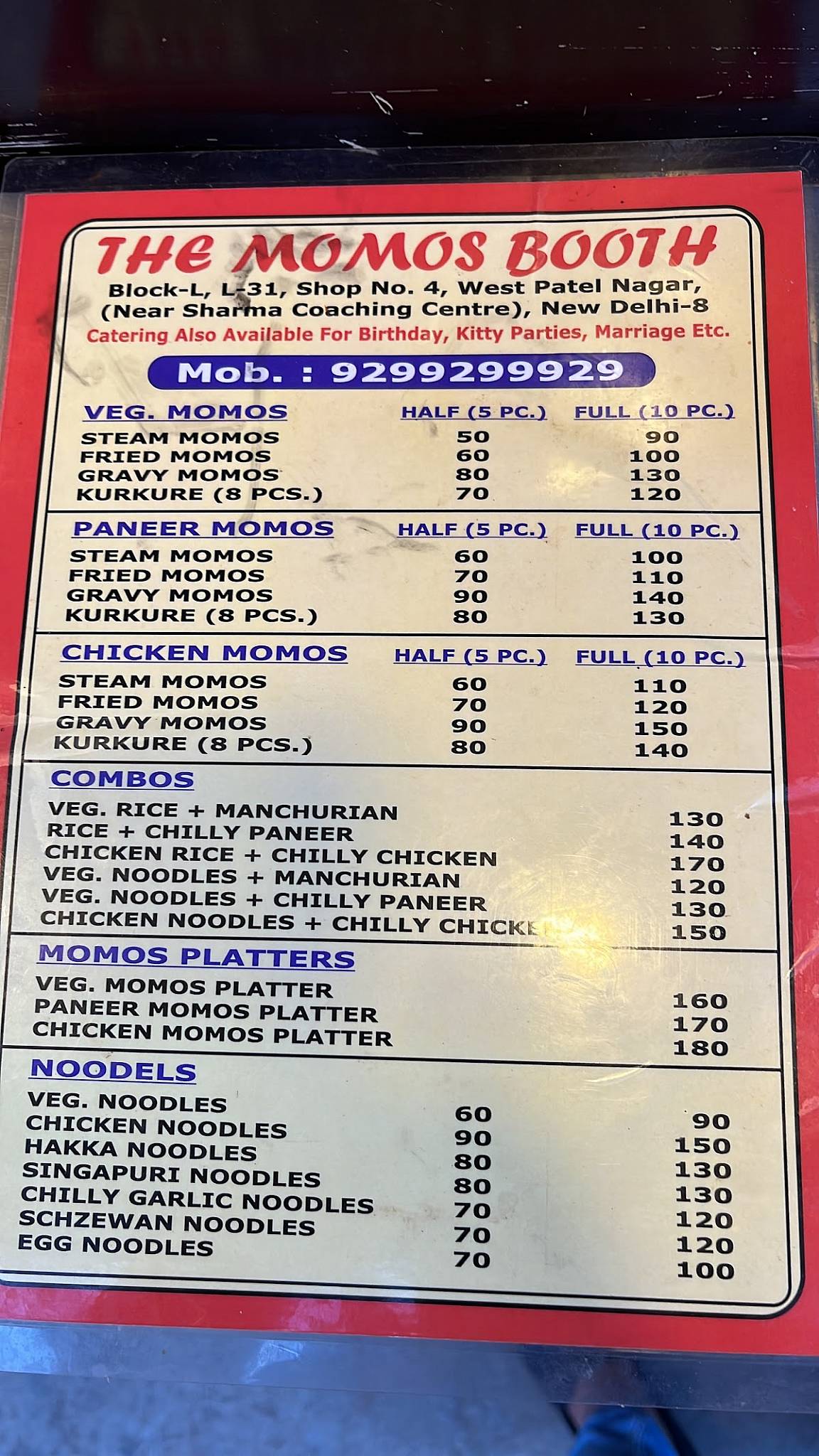 Menu at Momos Booth cafe, New Delhi, L-31