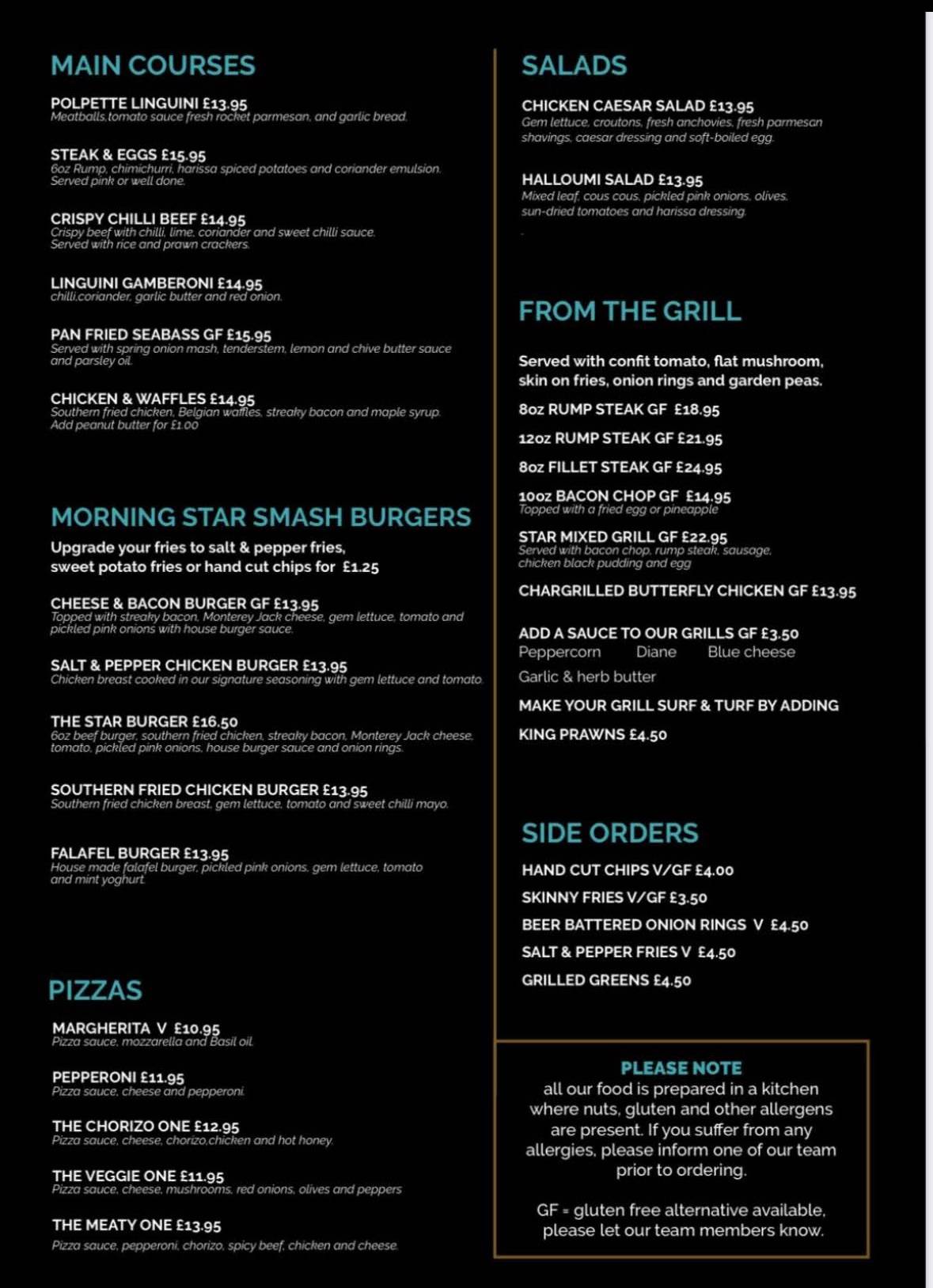 Menu at The Morning Star pub & bar, Oldham