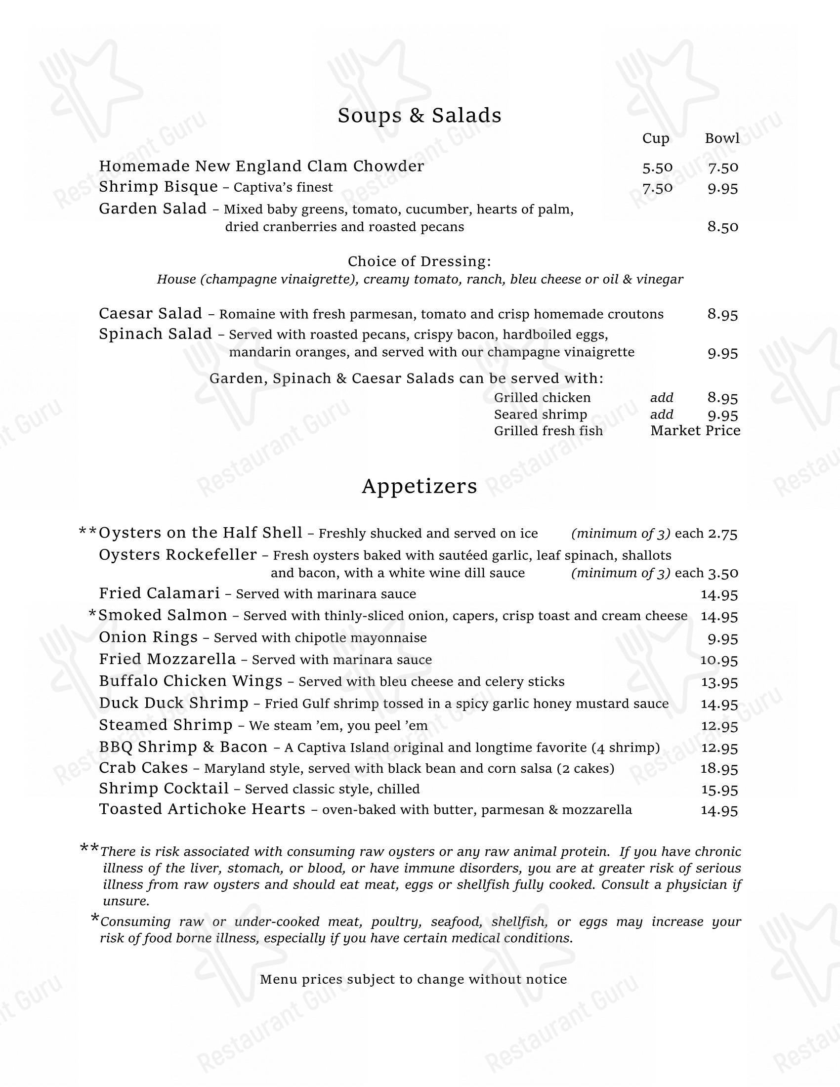Menu at The Mucky Duck Restaurant, Captiva