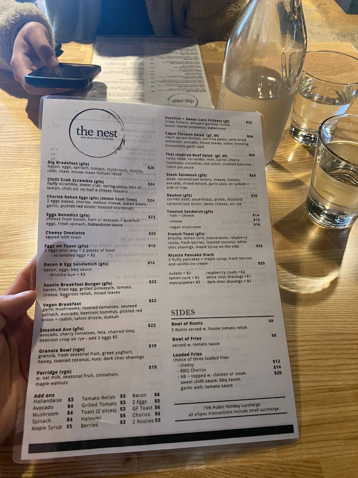 Menu at The Nest Espresso Bar + Kitchen, Thebarton