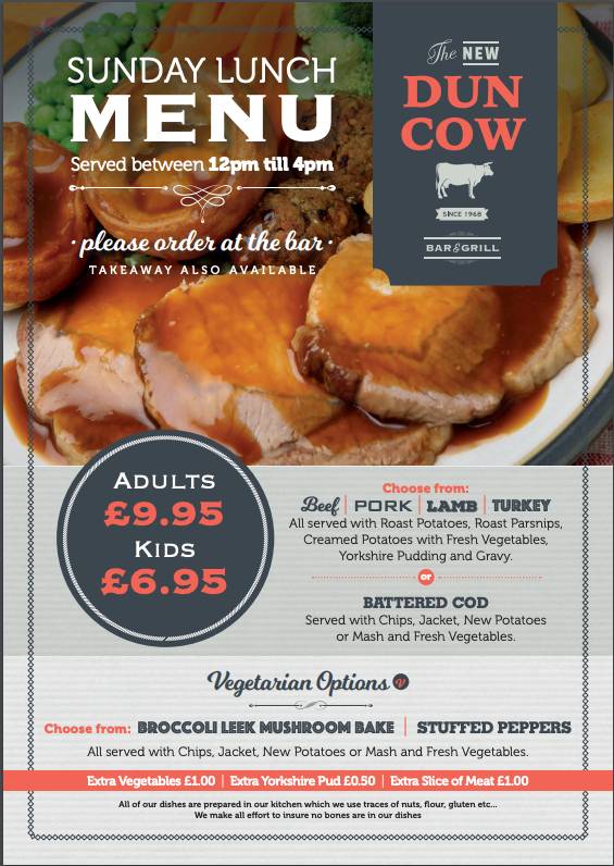 Menu at The New Dun Cow Bar & Grill, Telford