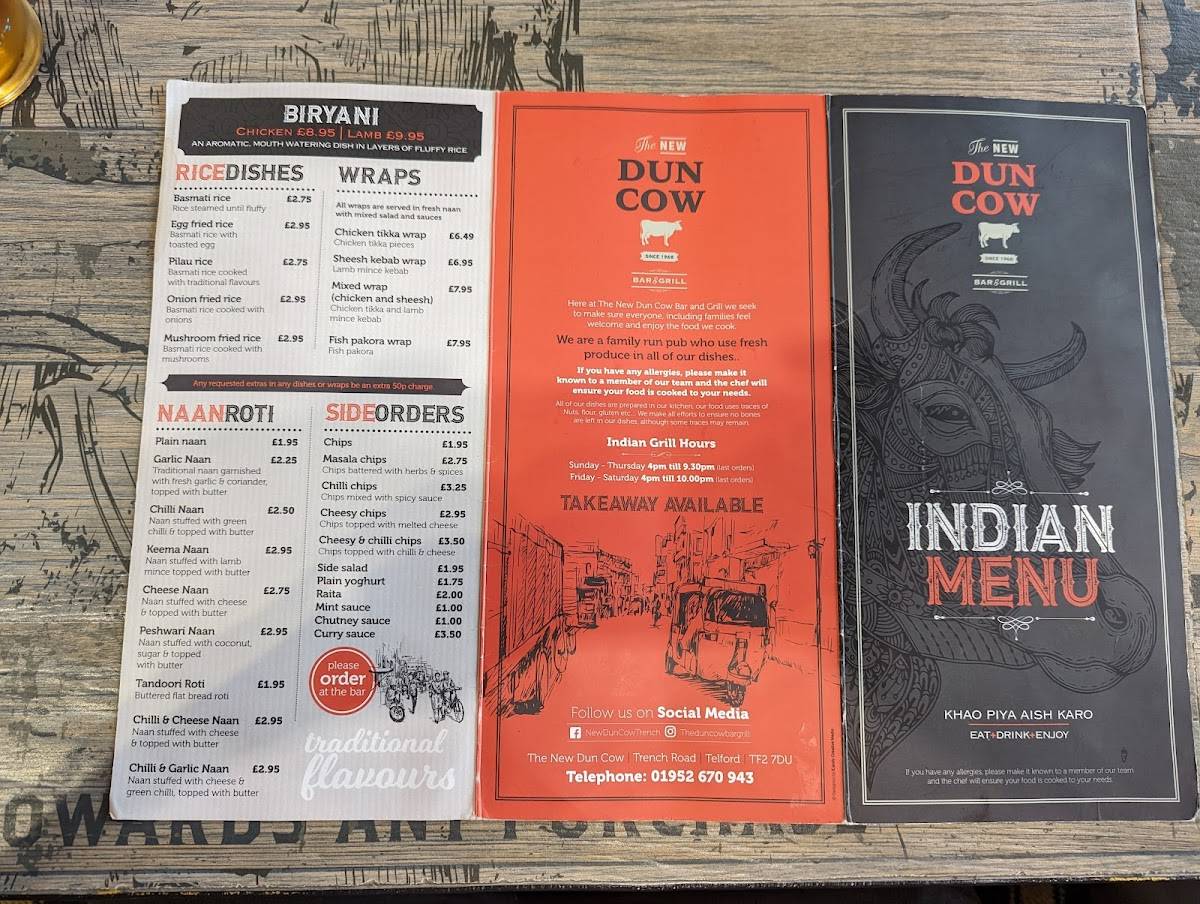 Menu at The New Dun Cow Bar & Grill, Telford