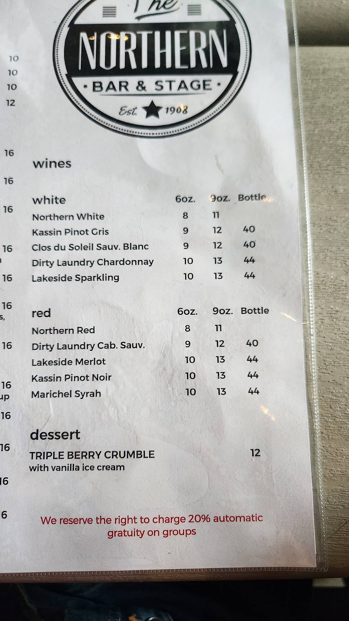 Menu at The Northern Bar & Stage, Fernie