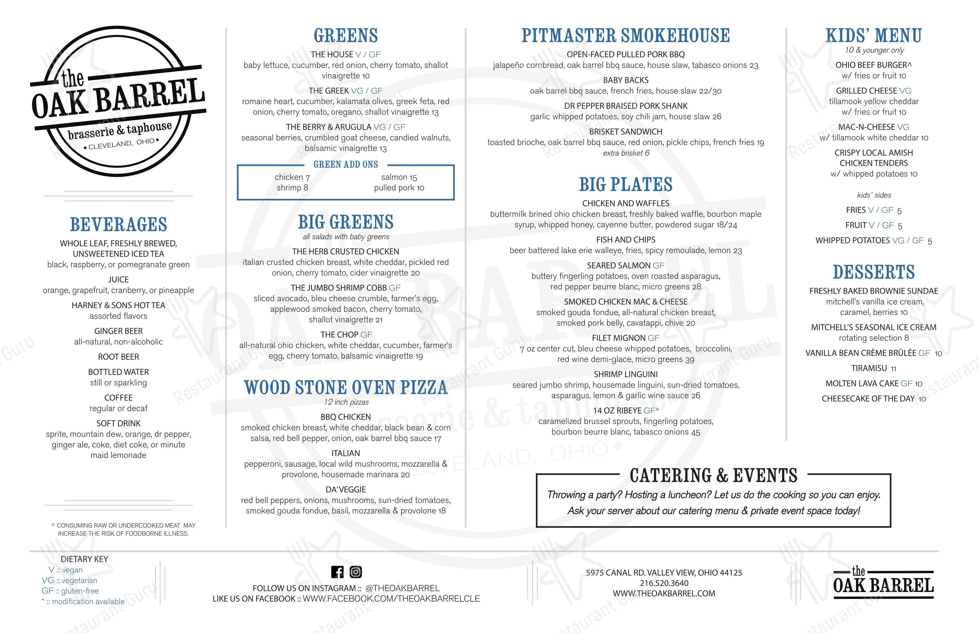 Menu at The Oak Barrel, Valley View