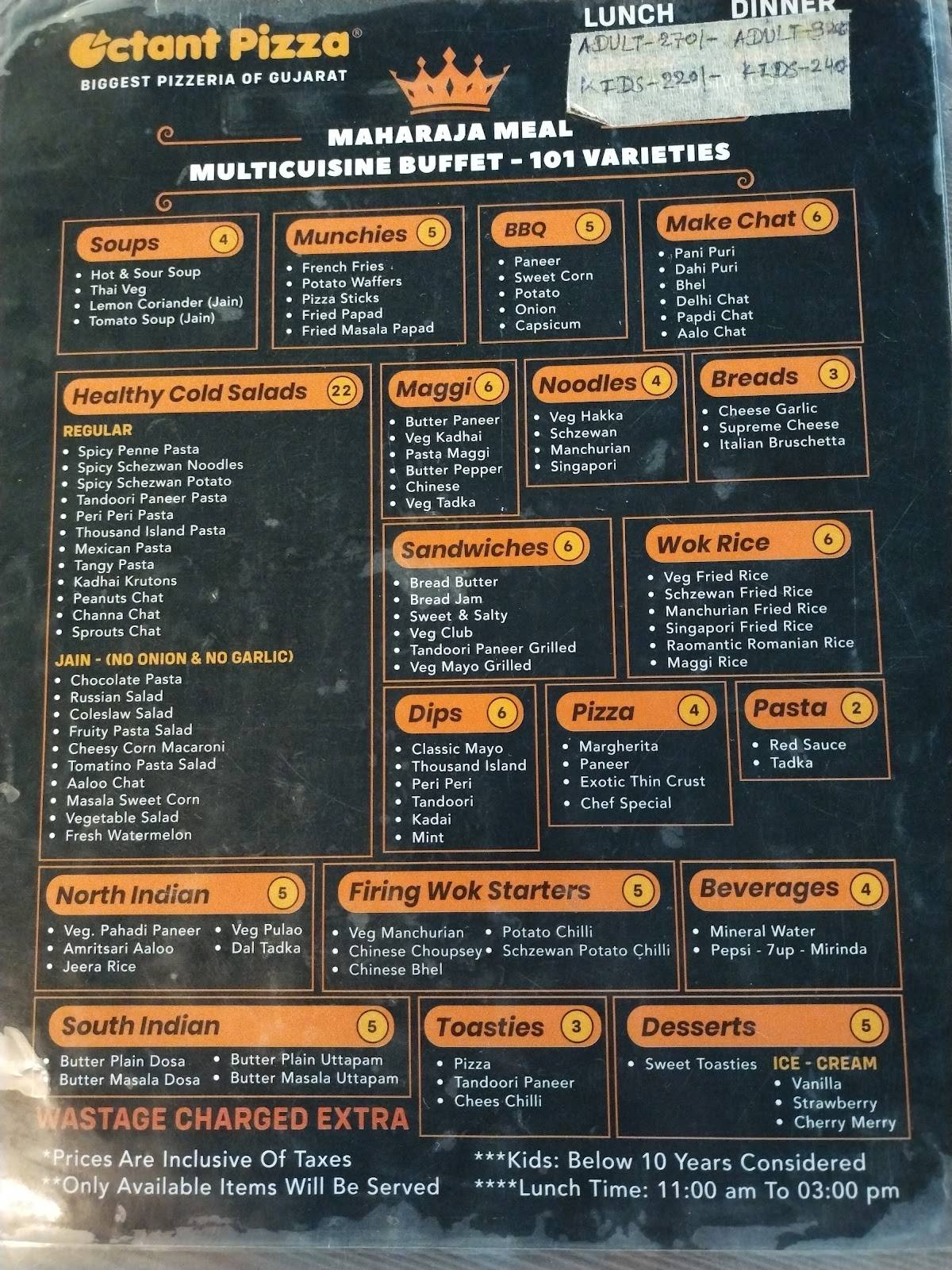 Menu at The Ocyent Pizza Manjalpur Vadodara, Vadodara