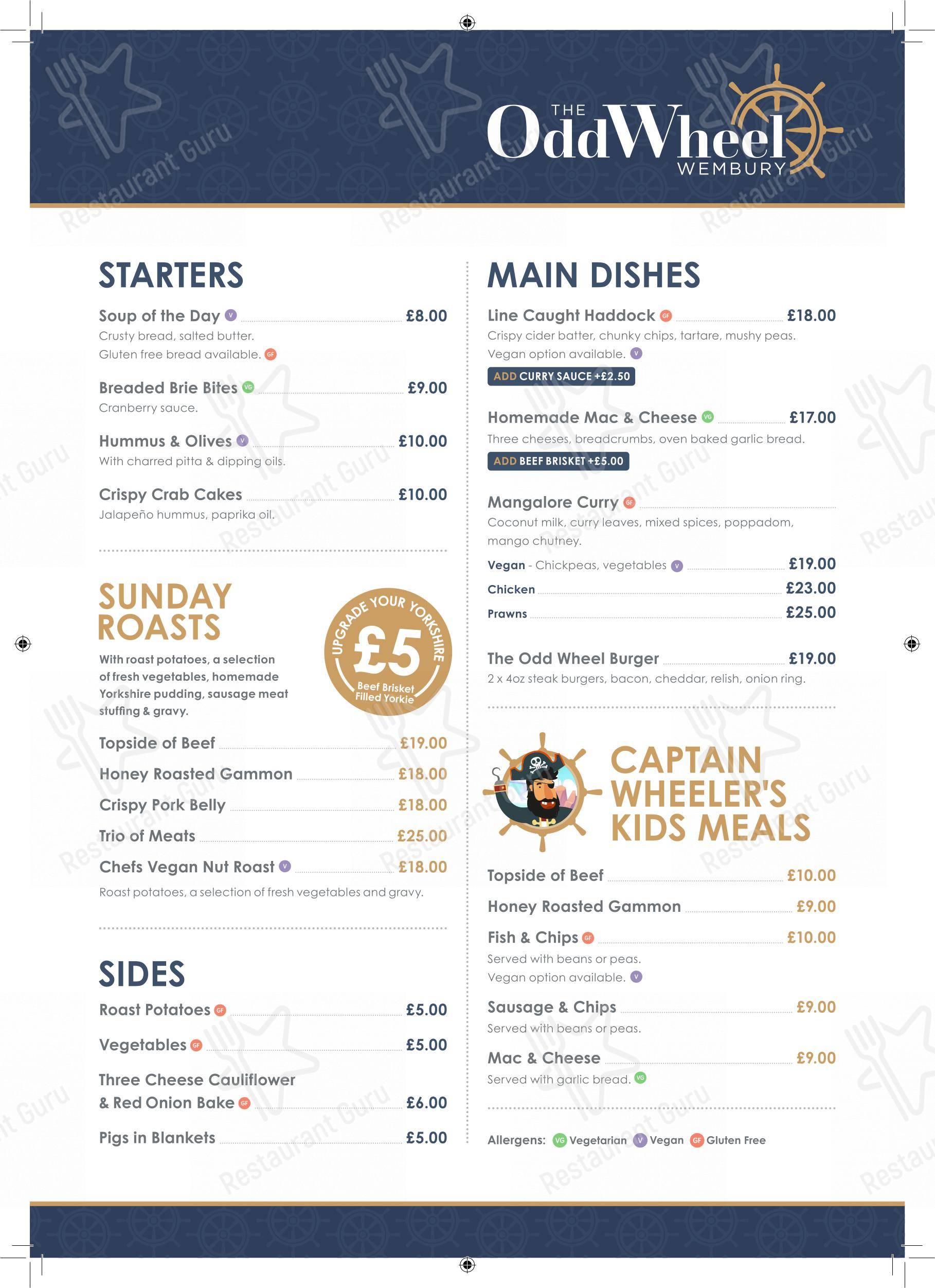 Menu at The Odd Wheel pub & bar, Plymouth, Knighton Rd