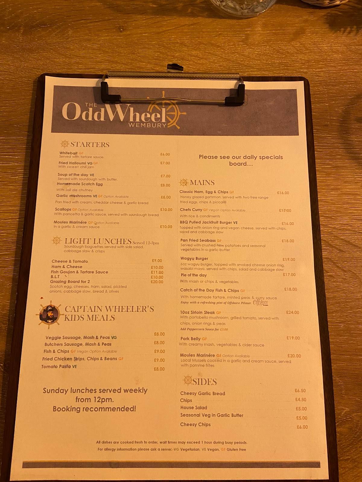 Menu at The Odd Wheel pub & bar, Plymouth, Knighton Rd