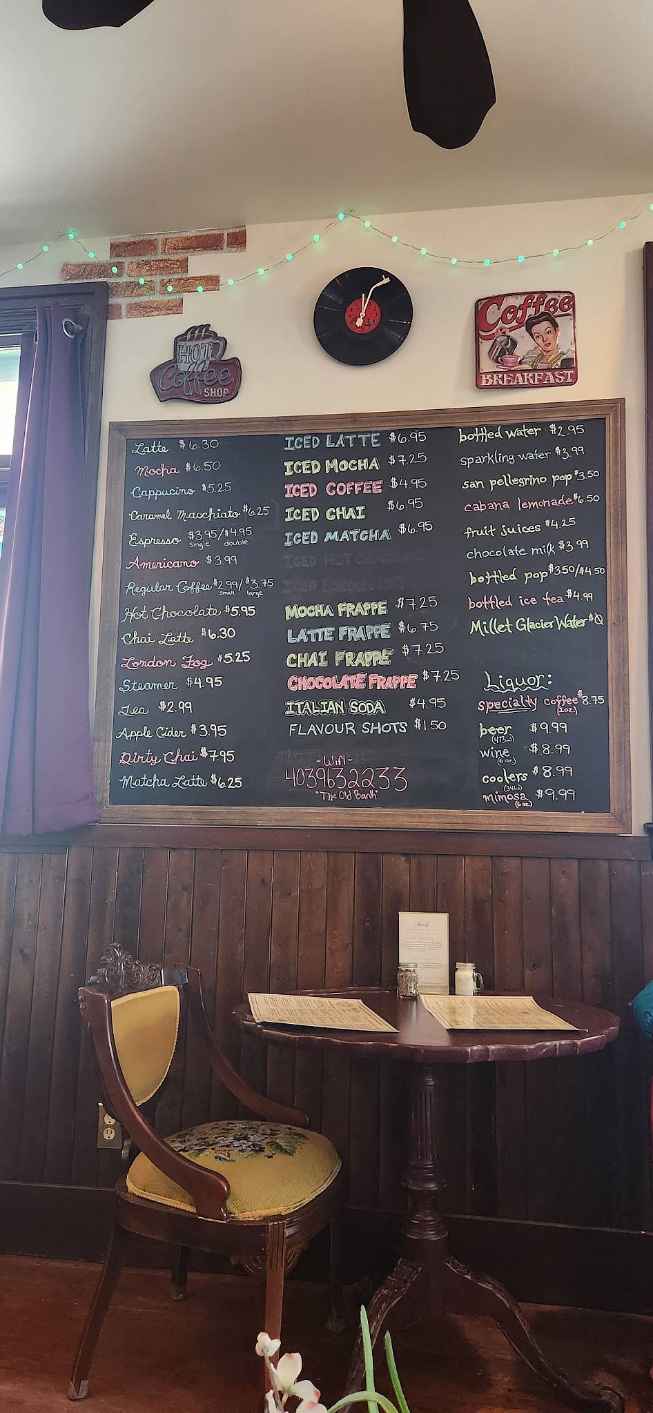 Menu at The Old Bank Cafe, Millet
