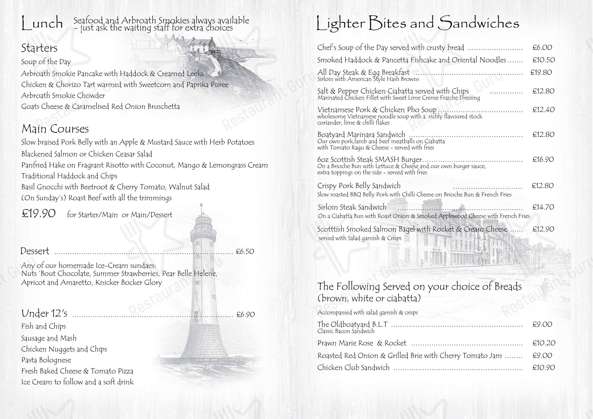 Menu at The Old Boatyard Restaurant, Arbroath
