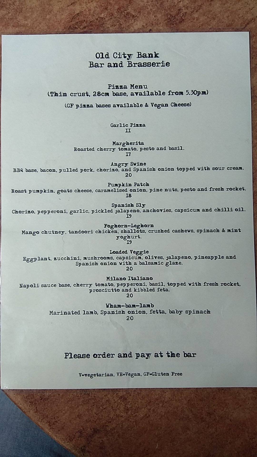 Menu at The Old City Bank Bar and Brasserie, Katoomba