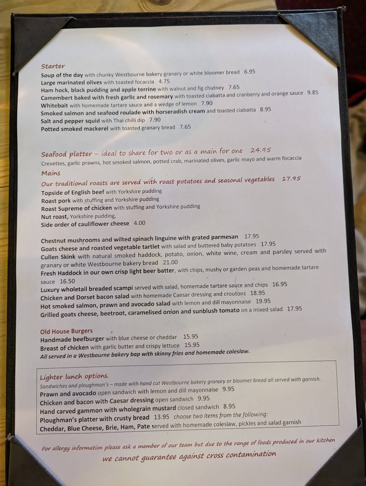 Menu at The Old House at Home pub & bar, West Wittering, Cot Ln