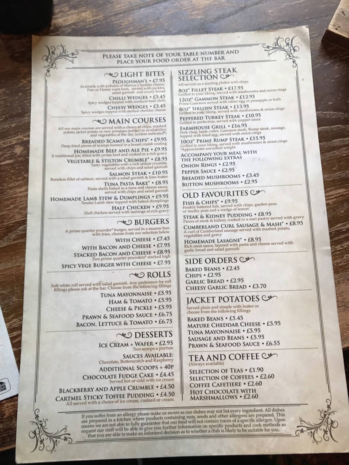 Menu at The Old John Peel Inn pub & bar, Windermere, Rayrigg Rd