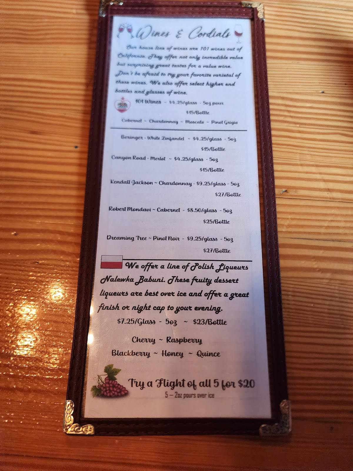 Menu at The Old Polish Corner restaurant, Alpena