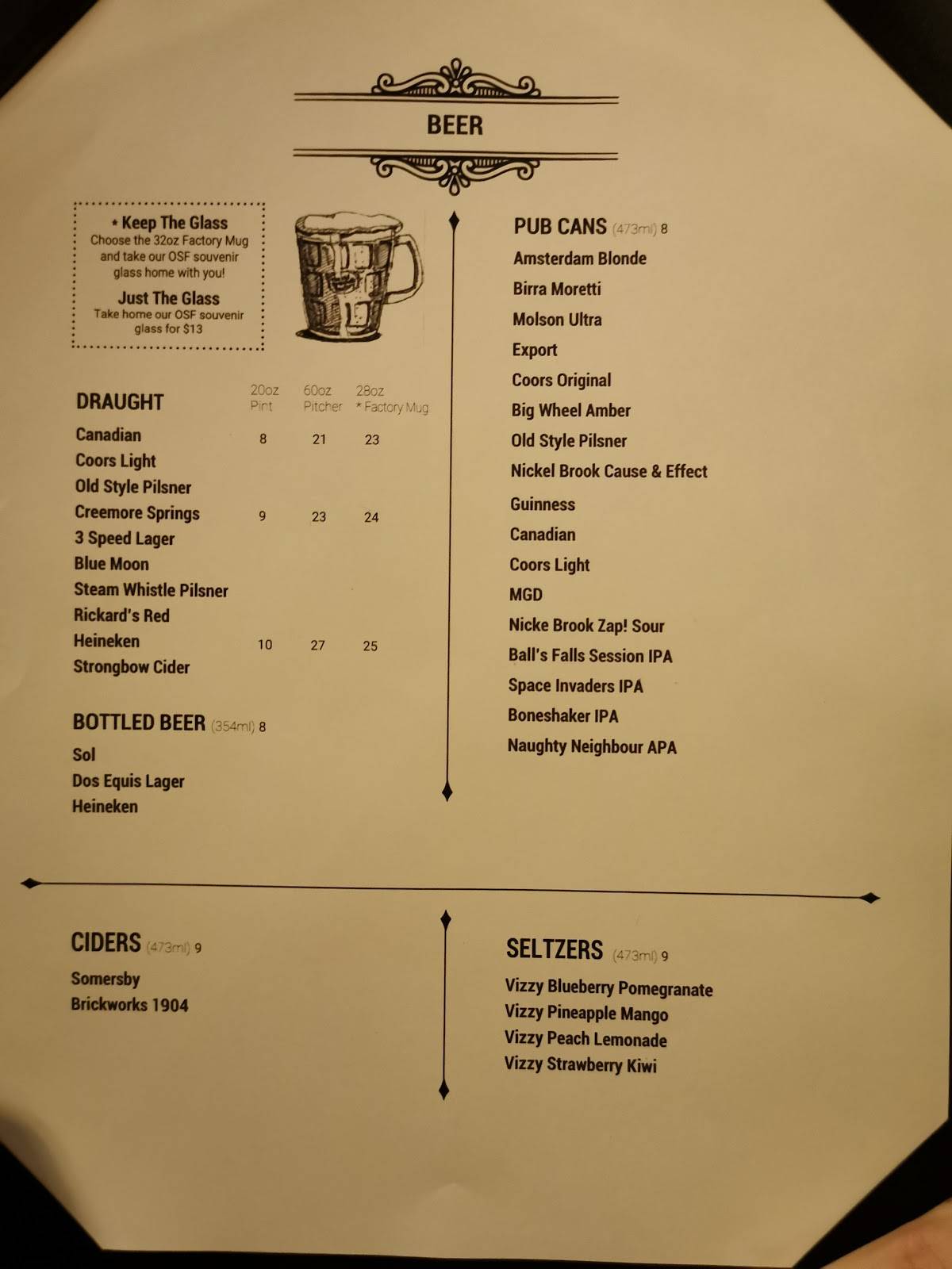 Menu at The Old Spaghetti Factory restaurant, Toronto, 54 The Esplanade