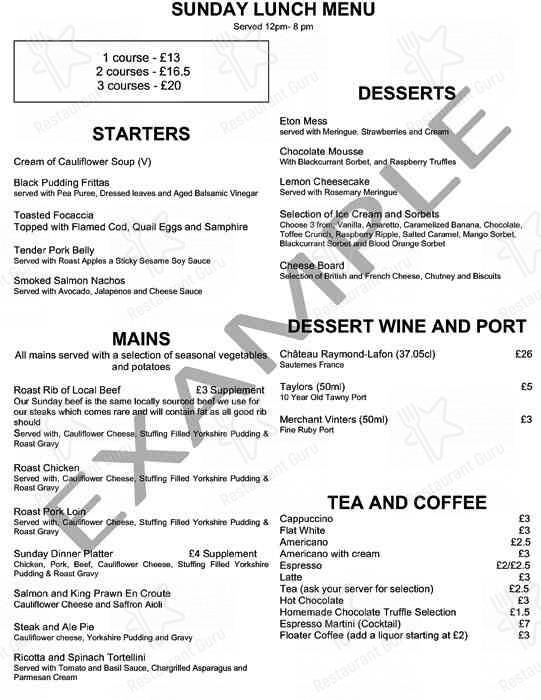 Menu at The Old Vol pub & bar, Lowdham