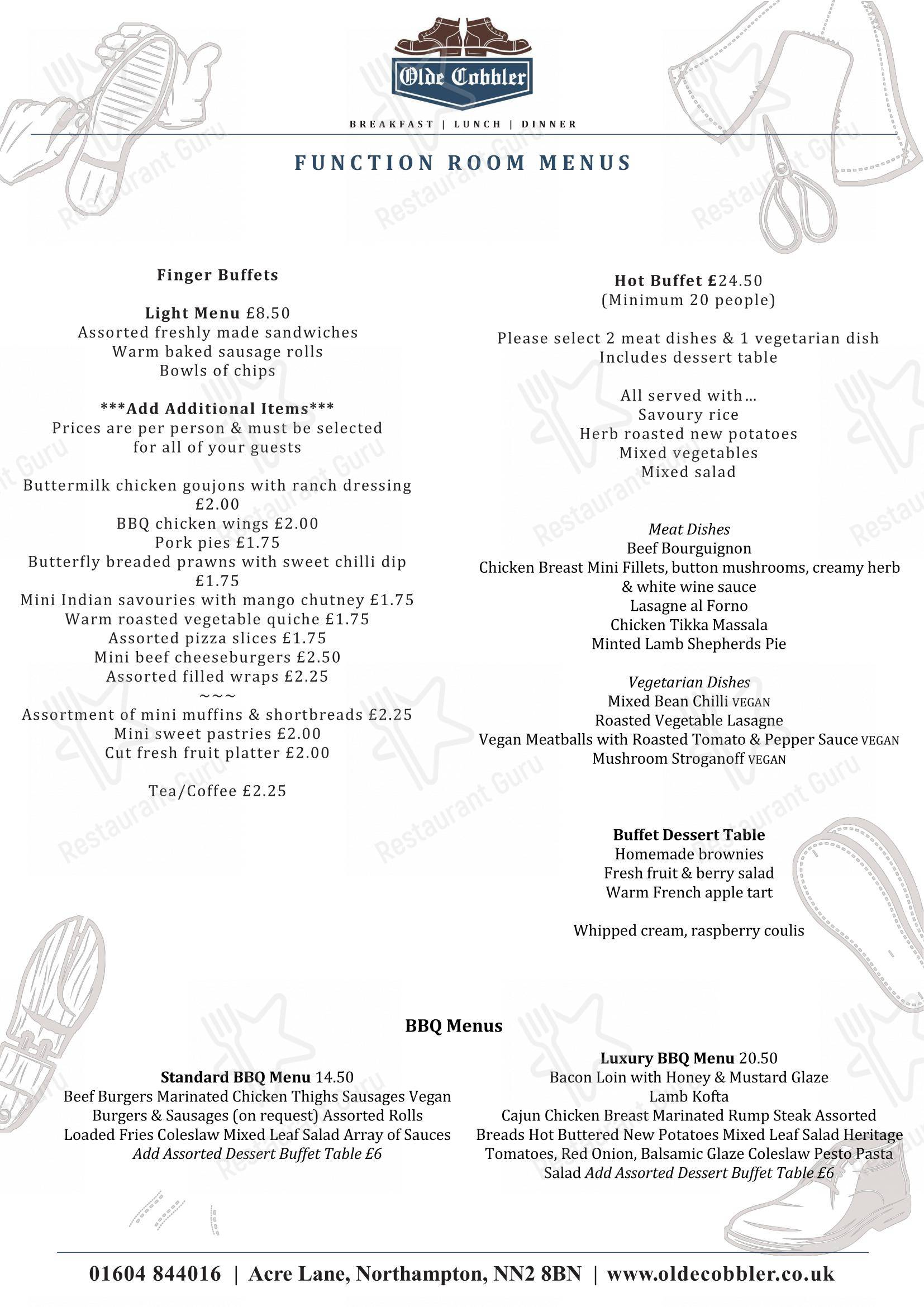 Menu at The Olde Cobbler restaurant, Northampton