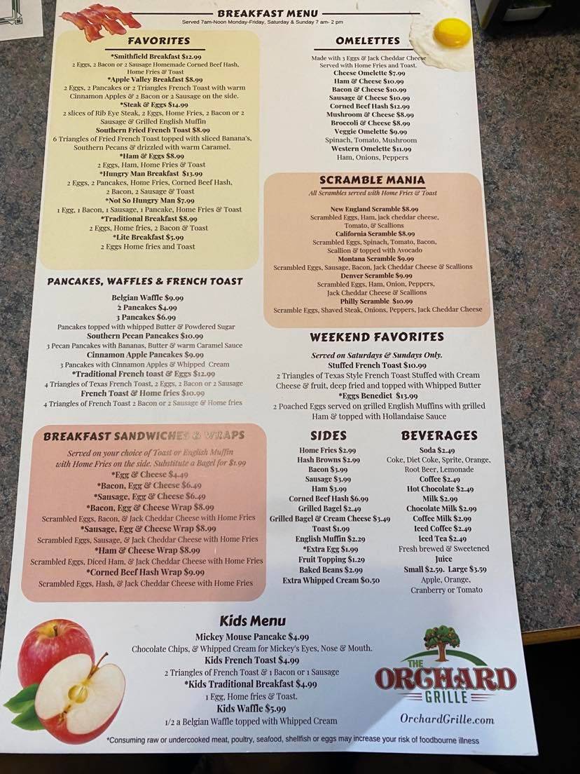 Menu at The Orchard Grille restaurant, Smithfield