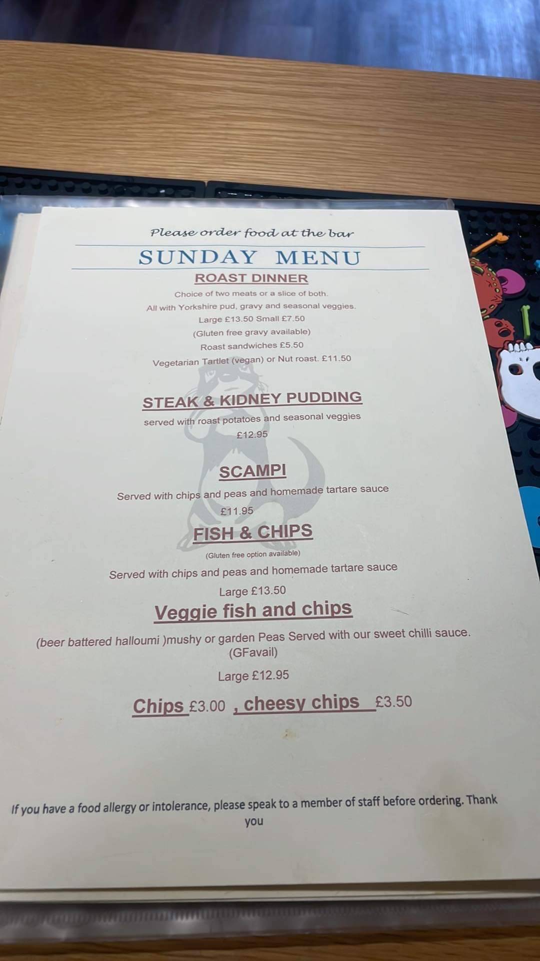 Menu at The Otter Inn, Colaton Raleigh pub & bar, Newton Poppleford
