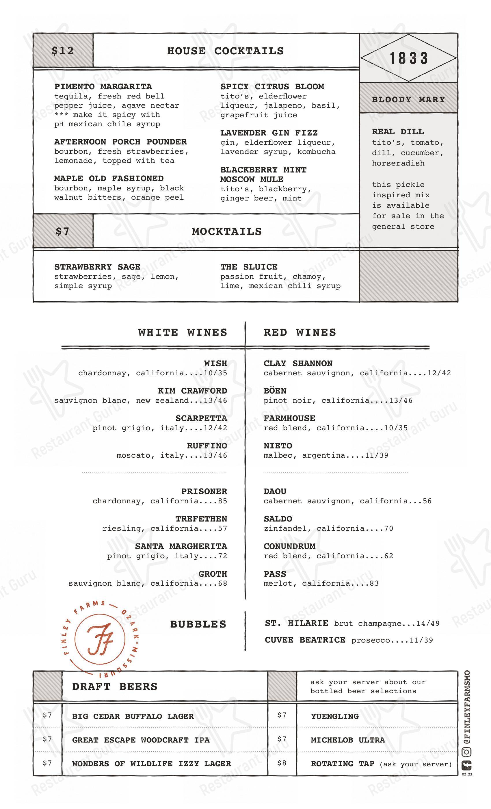 Menu at The Ozark Mill Restaurant at Finley Farms, Ozark