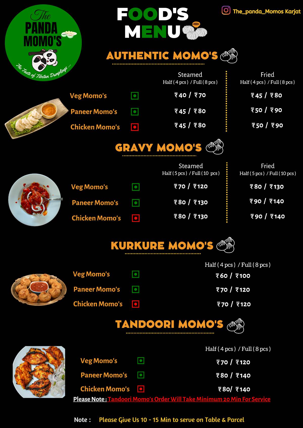 Menu at The Panda Momo's, Karjat