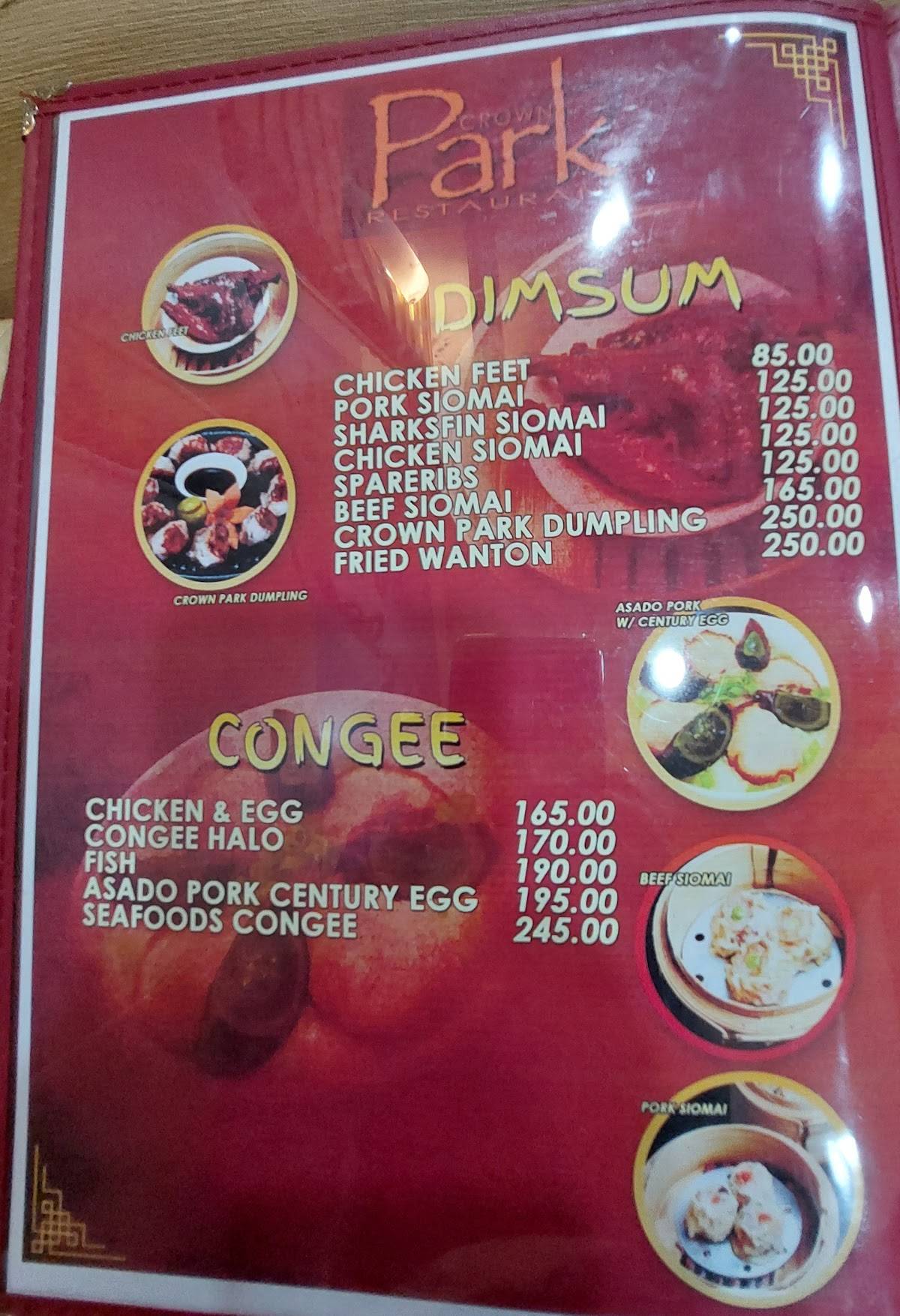 Menu at Crown Park Restaurant, Naga, First floor Crown Hotel P. Burgos ...