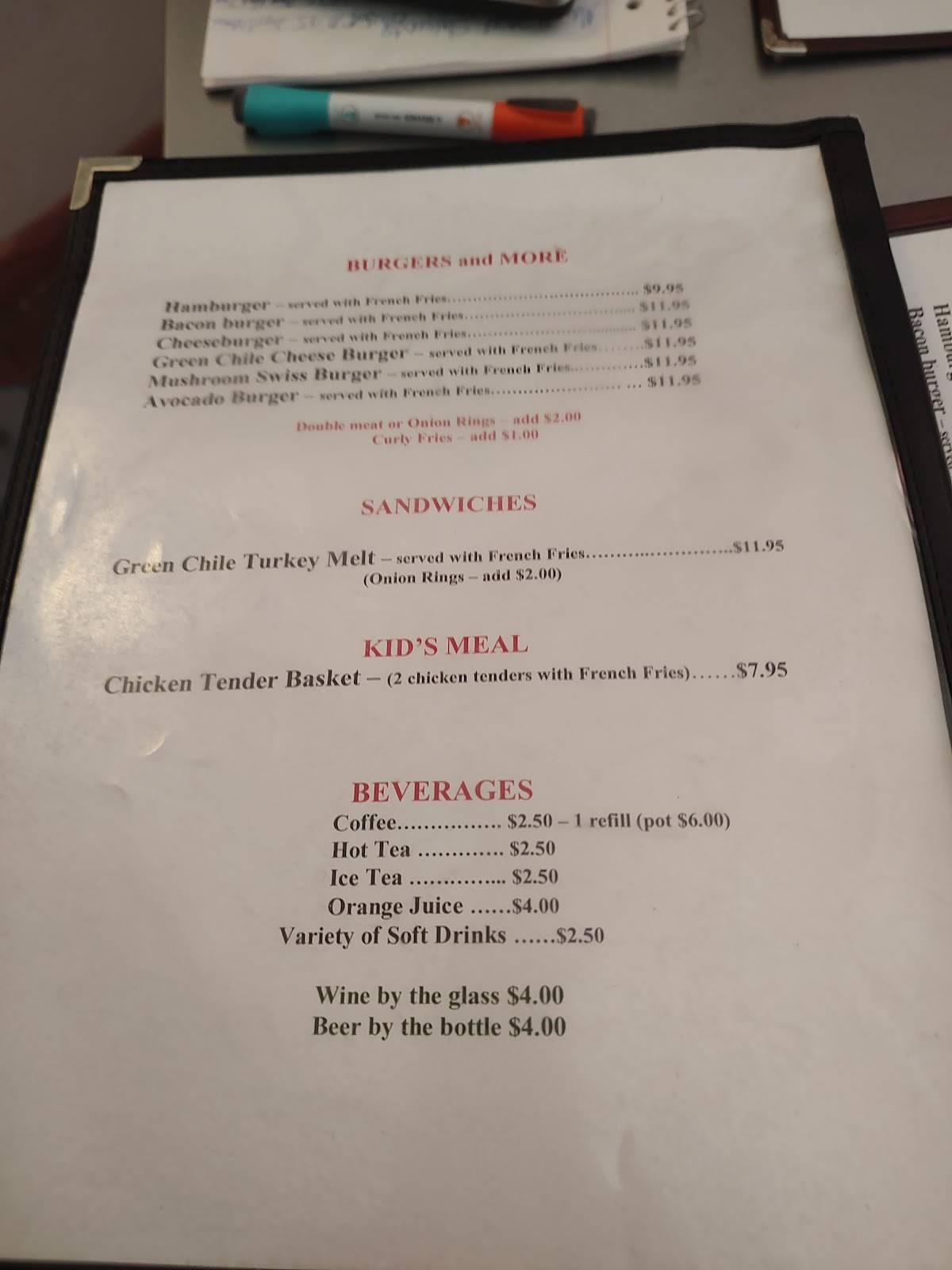 Menu at The Patio Restaurant, Hurley