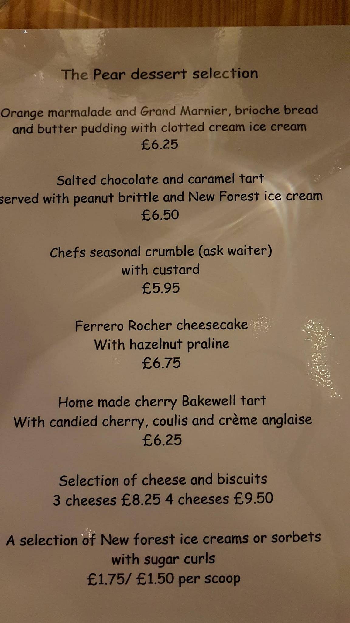 Menu at The Pear At Parley restaurant, West Parley