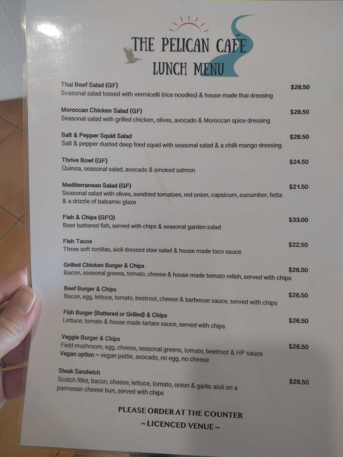 Menu at The Pelican Cafe Kalbarri, Kalbarri