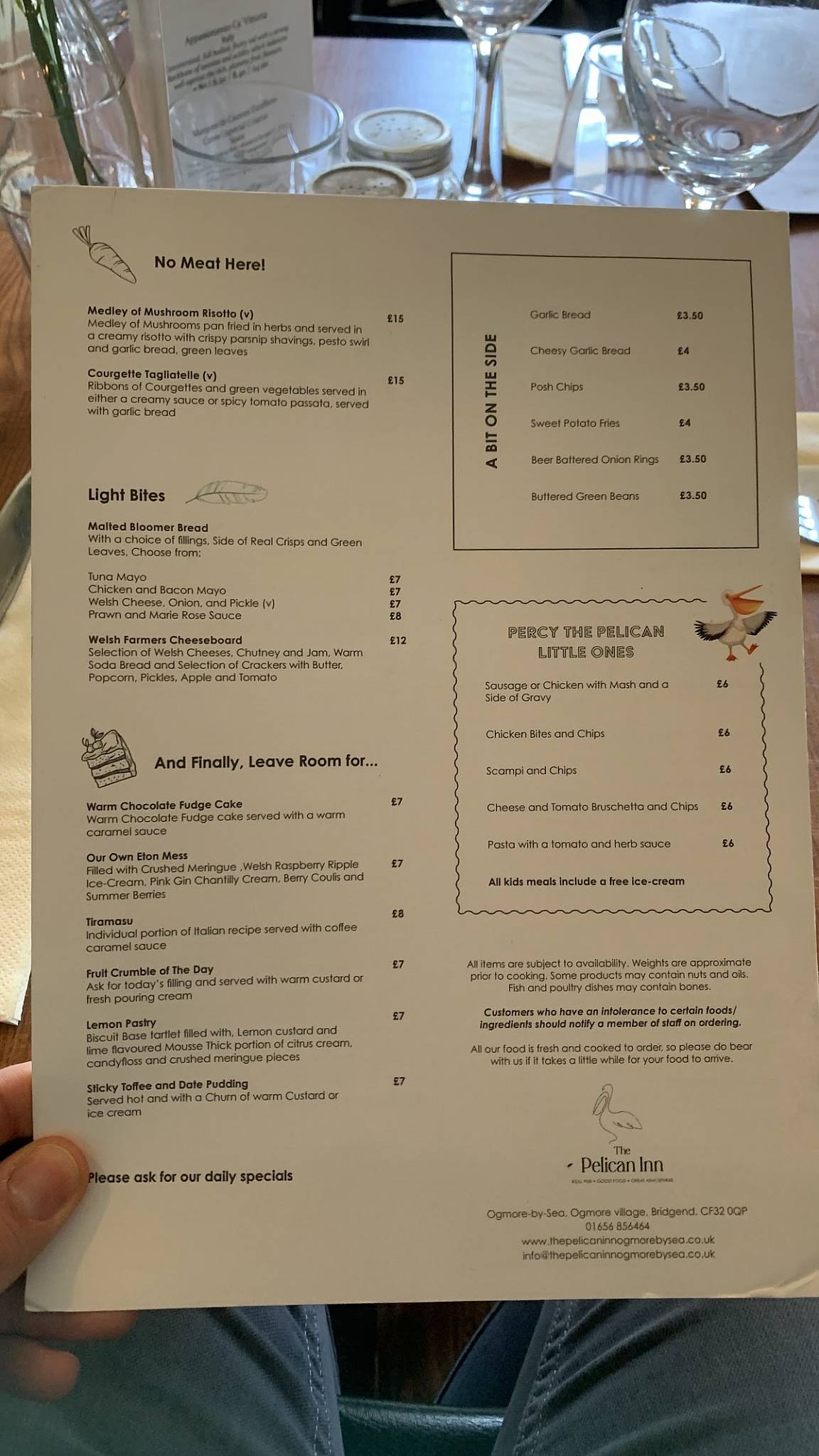 Menu at The Pelican Inn pub & bar, Bridgend