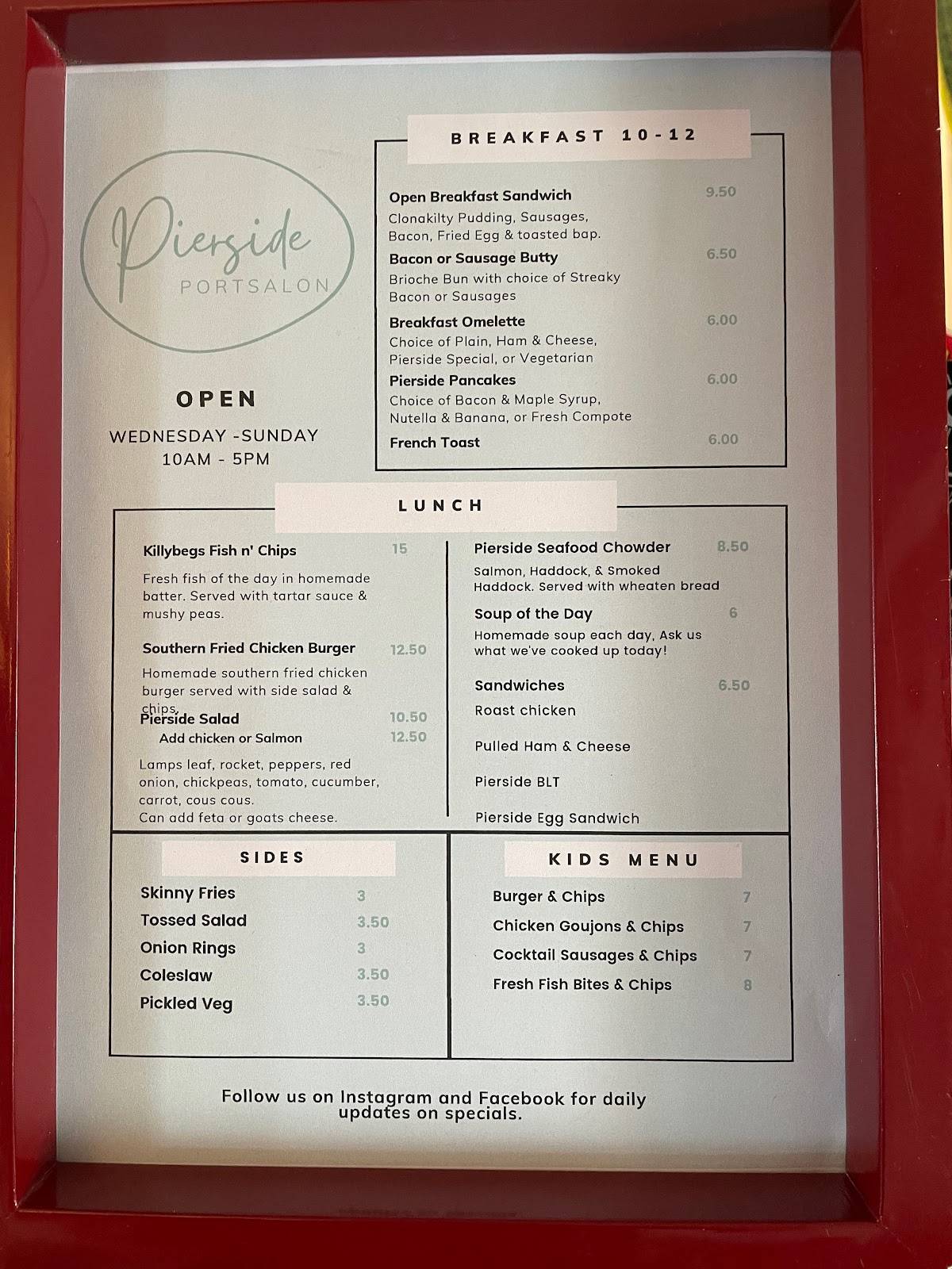 Menu at The Pier Restaurant, Portsalon, The Pier Portsalon