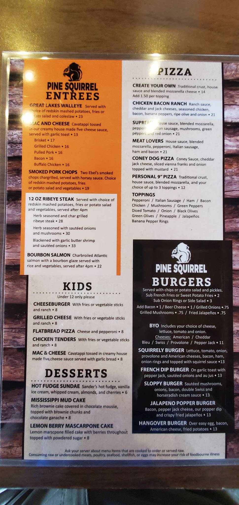 Menu at The Pine Squirrel Bar & Grill, Gaylord, S Otsego Ave